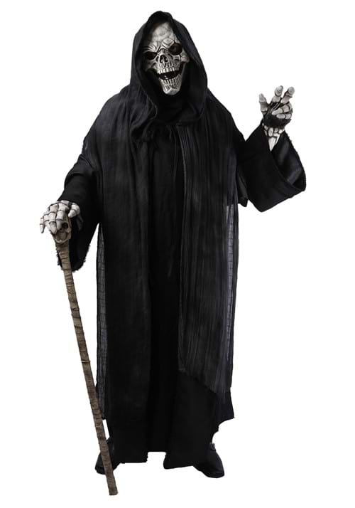 Dark Reaper Coat Adult Costume with Skull Mask and Skeleton Gloves ...